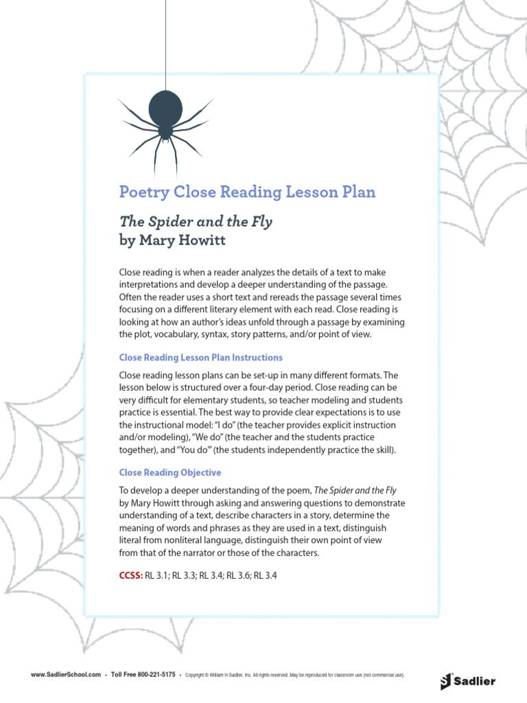 PoetryCloseReading LessonPlan SpiderandtheFly | PDF | Reading ...