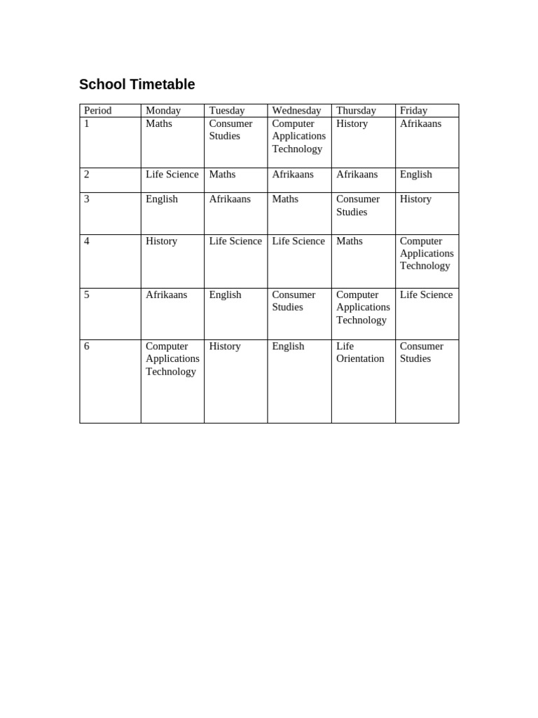 School Timetable | PDF | Science & Mathematics | Computers