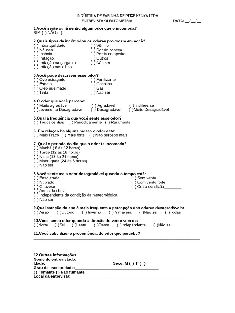 Questionário Olfatometria | PDF