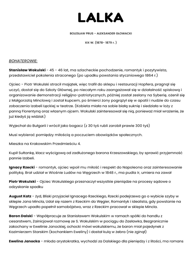 Lalka Bohaterowie | PDF