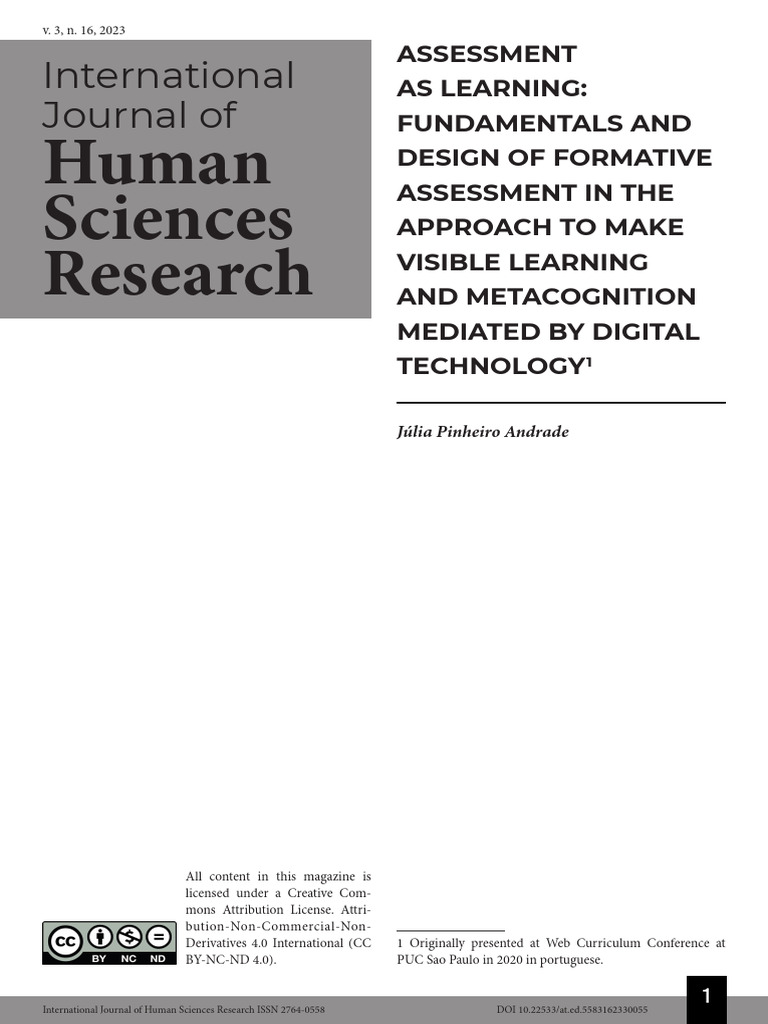 Assessment As Learning Fundamentals and | PDF | Metacognition | Learning
