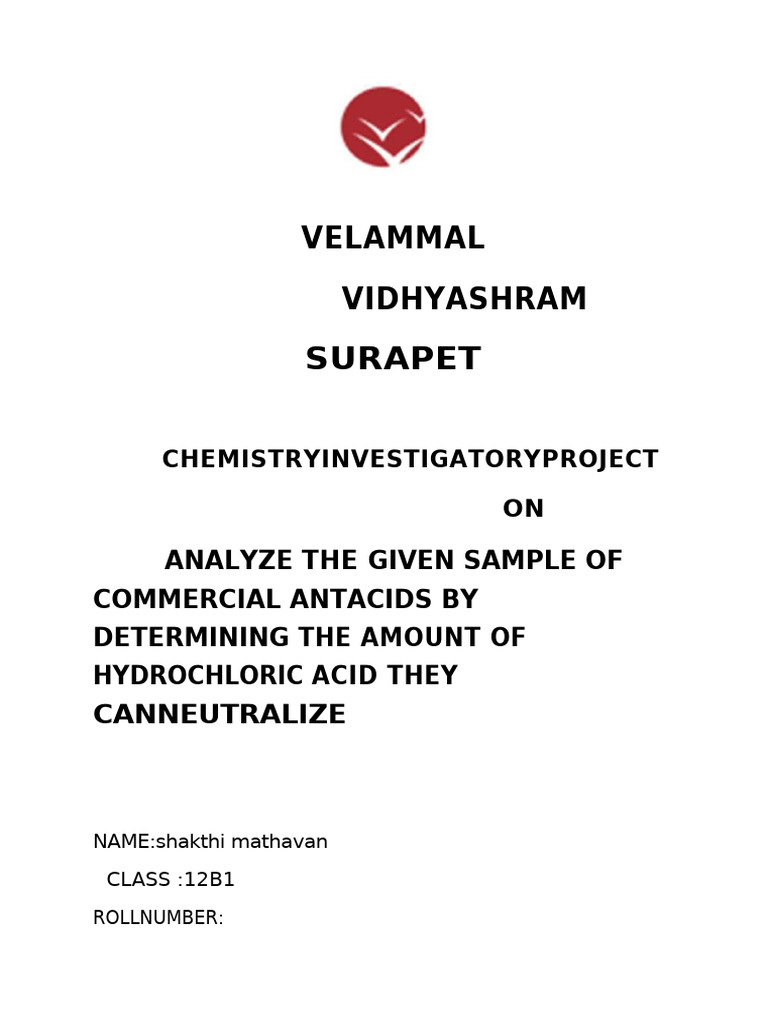 2.to Analyze The Given Sample of Commercial Antacids by Determinig The ...
