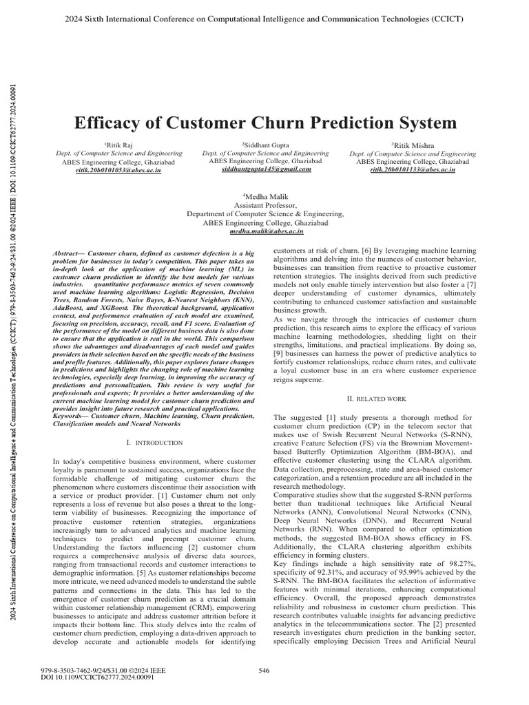 Efficacy of Customer Churn Prediction System | PDF | Machine Learning ...