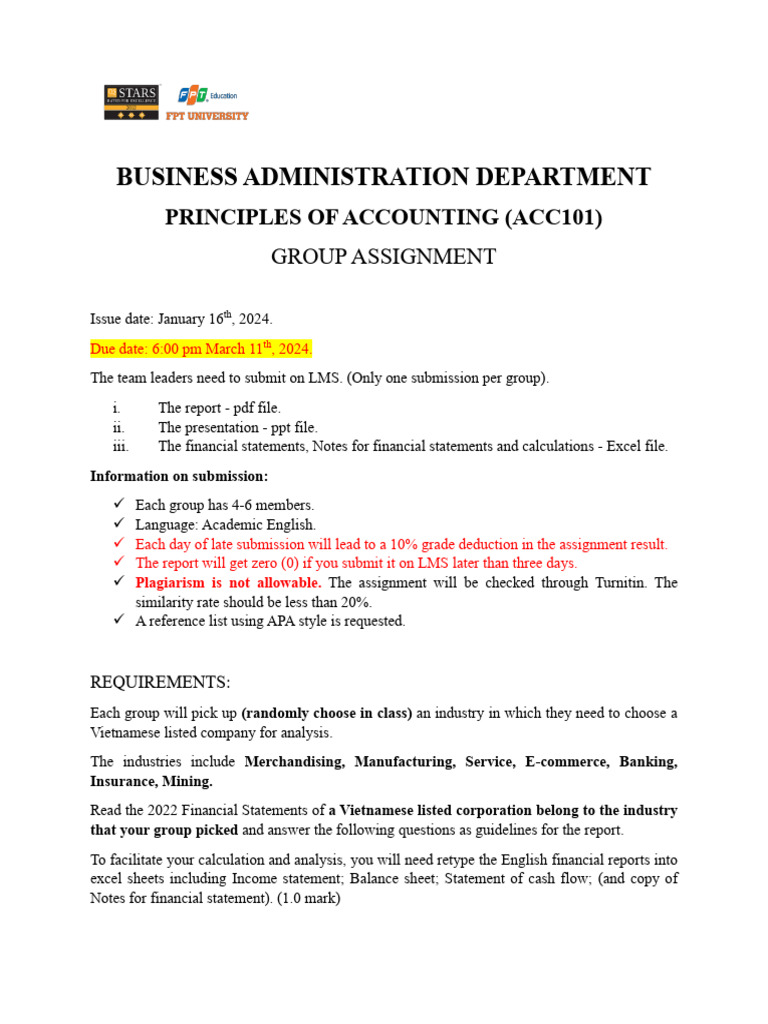 Acc101 - Group Assignment-Spr2024 | PDF | Revenue | Expense