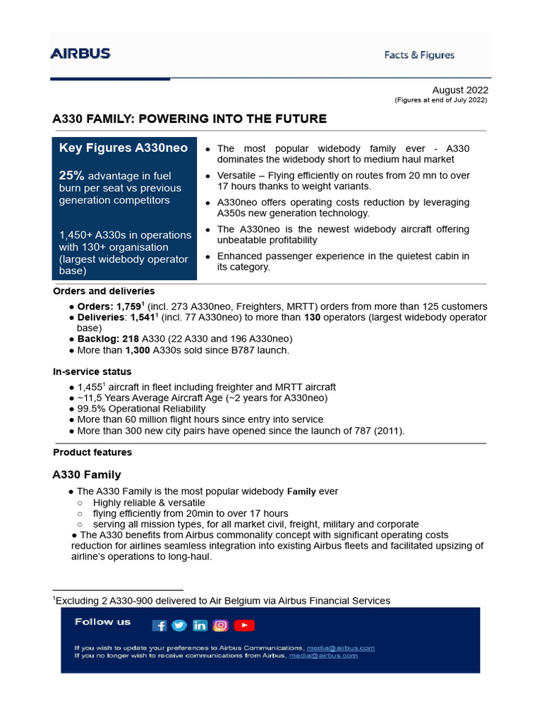 Airbus A330 Facts and Figures August - 2022 | PDF | Aerospace | Vehicle ...