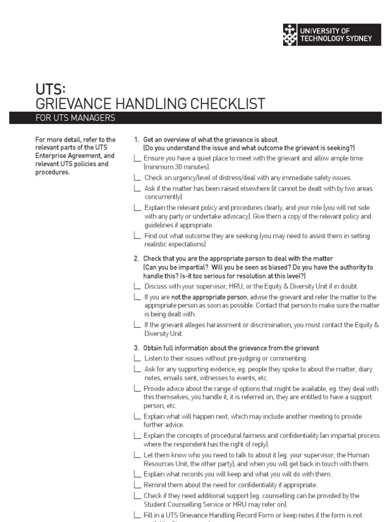 Grievance Checklist | PDF | Government | Justice