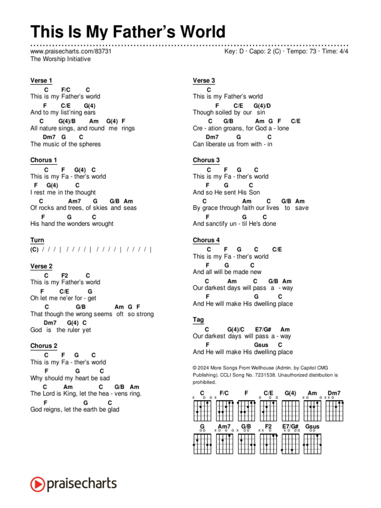 This Is My Father's World (The Worship ... ) Chord Chart - D - 2 Column ...