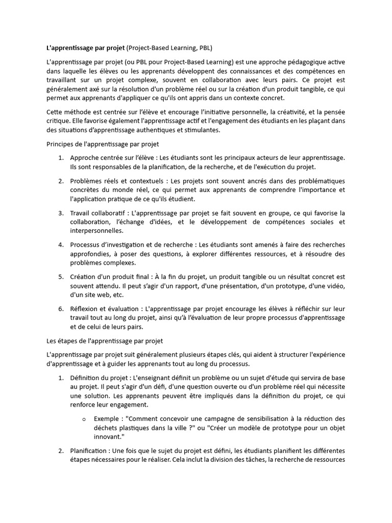 Apprentissage Par Projet | PDF | Apprentissage | Pédagogie de projet