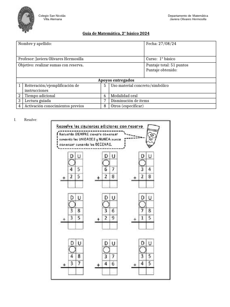 Guía Sumas Con Reserva 2 | PDF