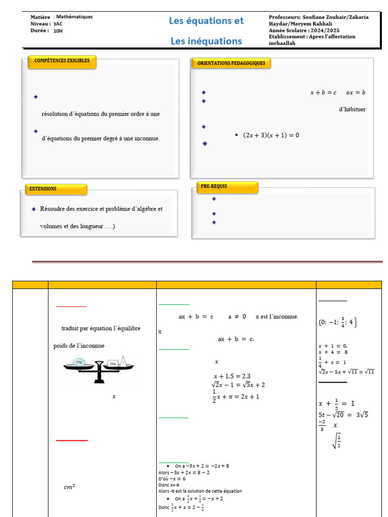 Résolution d'équations et inéquations 3AC | PDF | Équations ...
