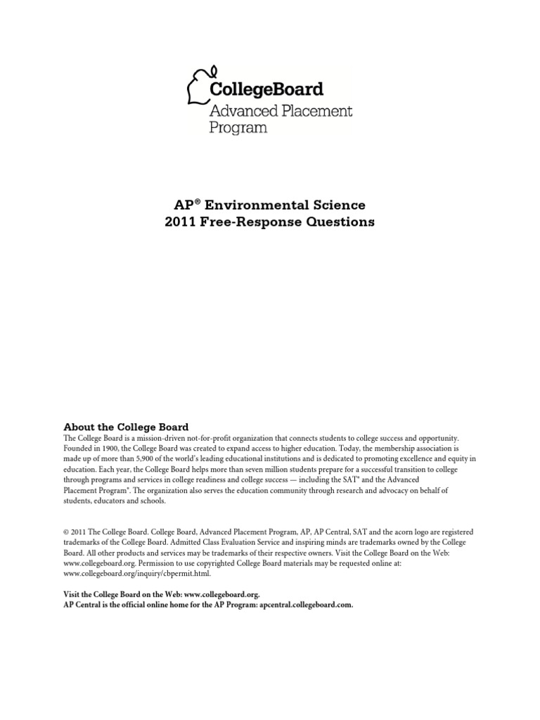 Ap11 FRQ Environmental Science | PDF | Ocean Acidification | Oceans