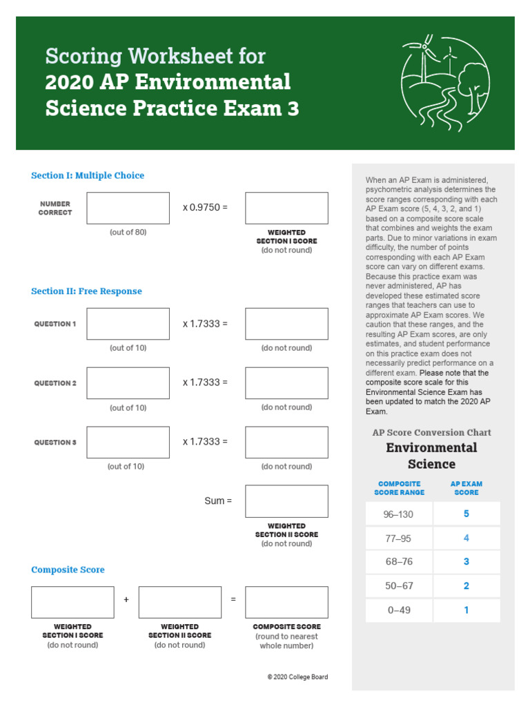 Ap Environmental Science 2020 Practice Exam and Notes 3 Scoring ...