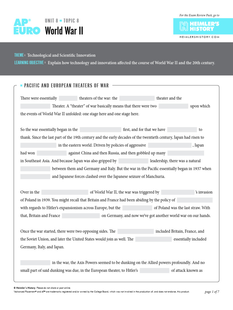 World War II: Unit 8 Topic 8 | PDF | World War II | European Theatre Of ...