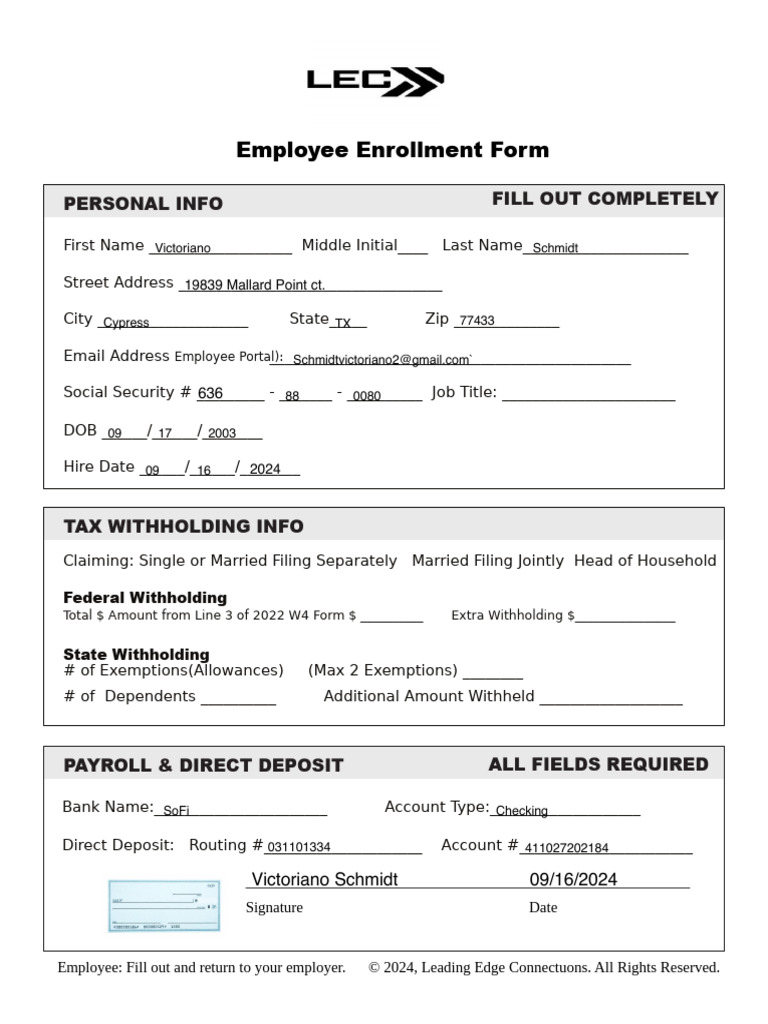 LEC Employee Enrollment Form 2 | PDF