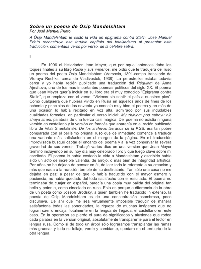 Epigrama Sobre Stalin - Ósip Mandelshtam | PDF | Joseph Stalin ...