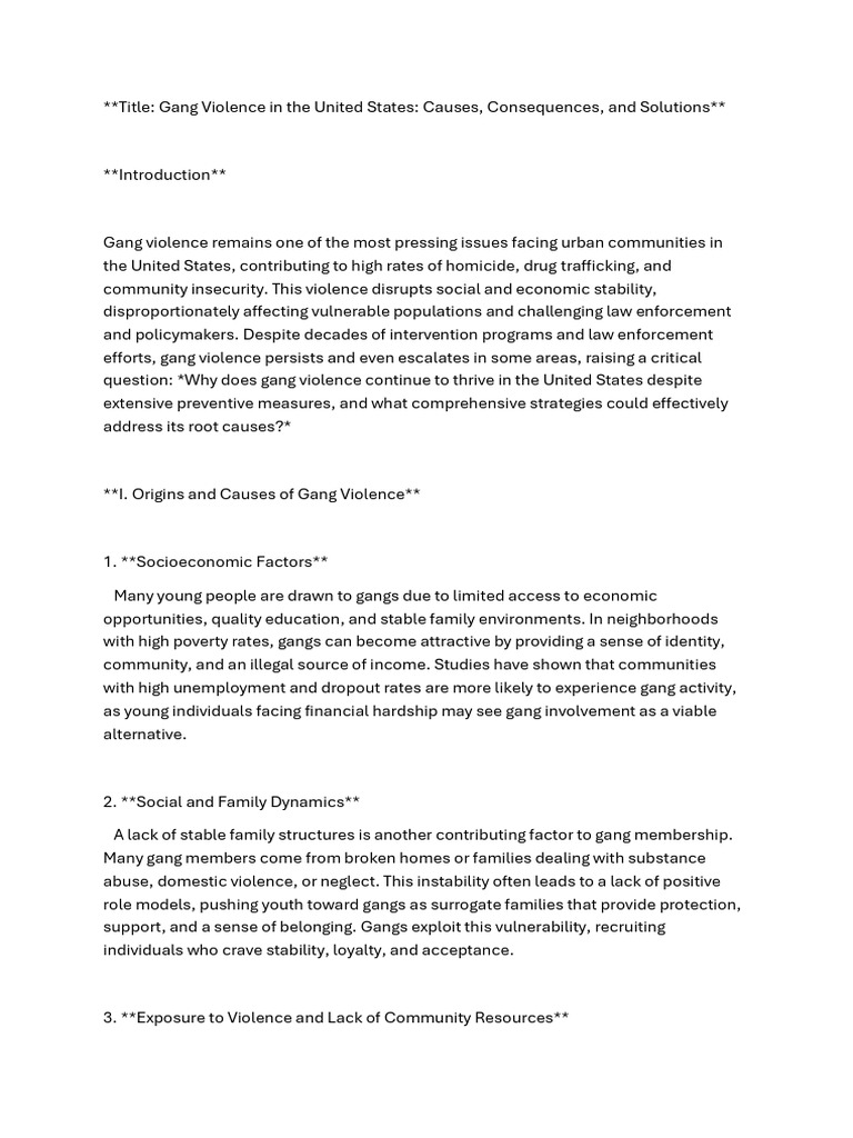 Essay Gang Violence | PDF | Violence | Gang