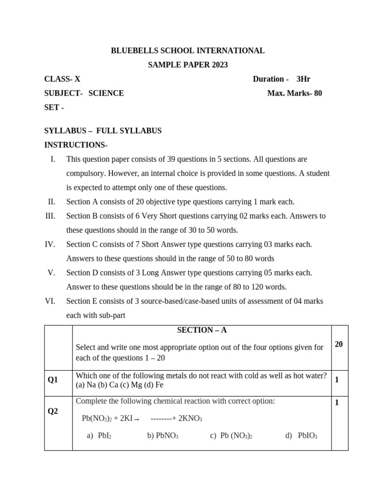 Sample Paper For Practice | PDF | Corrosion | Phytoplankton