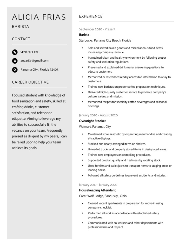 Alicia Frias Resume | PDF | Bartender
