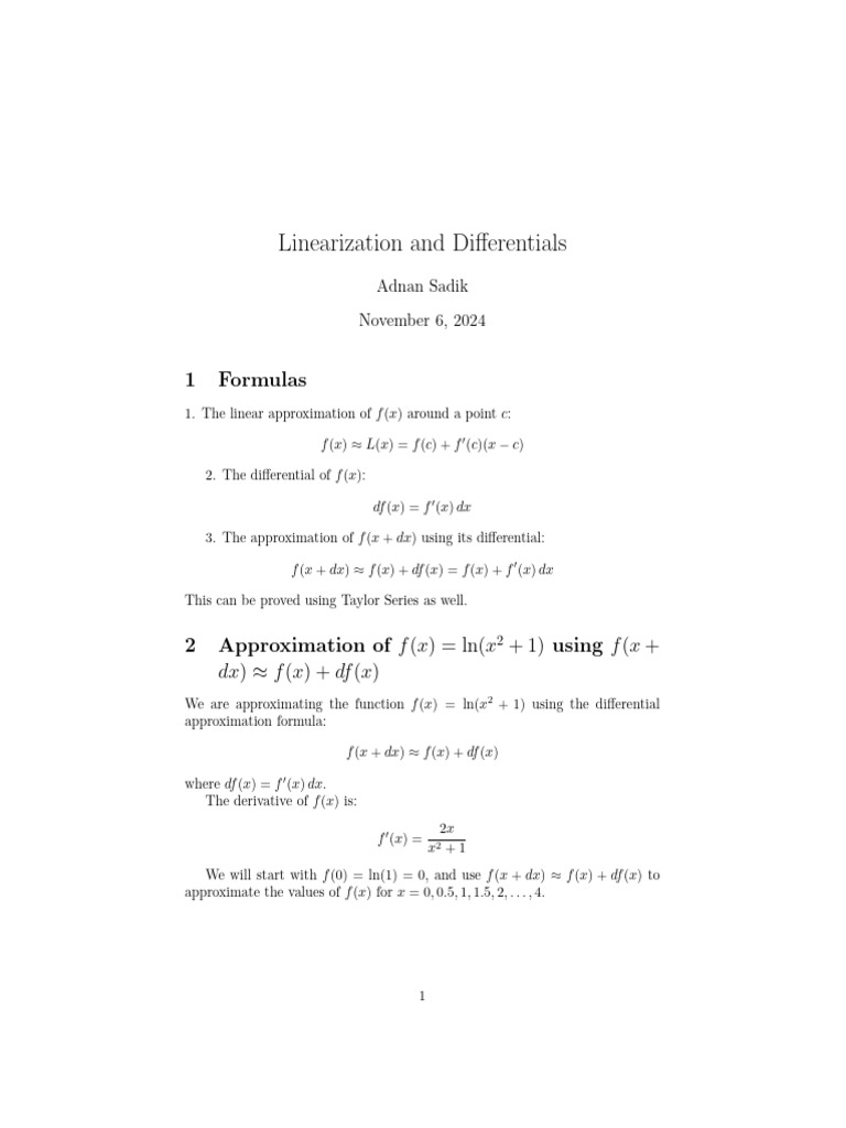 Linearization and Differentials | PDF | Mathematical Relations | Functions And Mappings