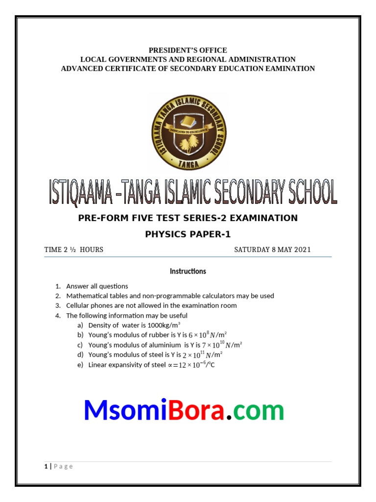 Physics Paper-1, Series 2 | PDF | Acceleration | Oscillation