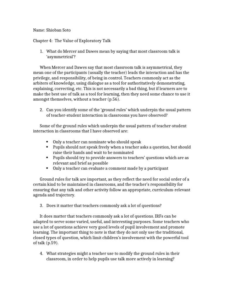 Chapter 4 Discussion Questions | PDF | Teachers | Classroom