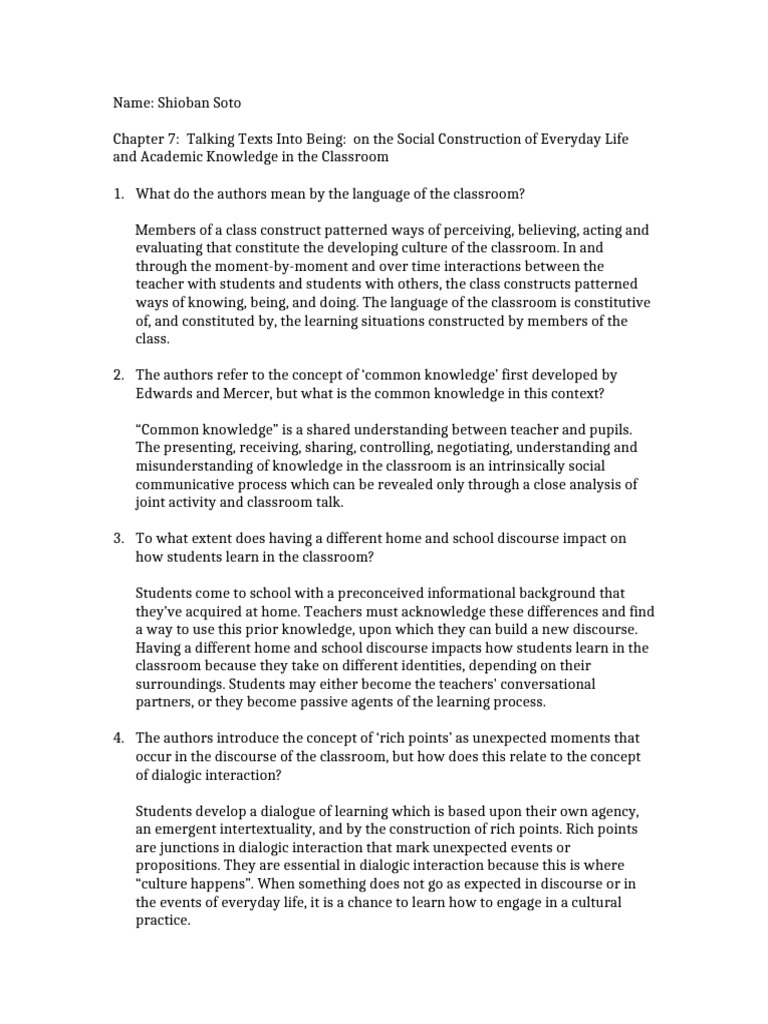 Chapter 7 Discussion Questions | PDF | Knowledge | Teachers