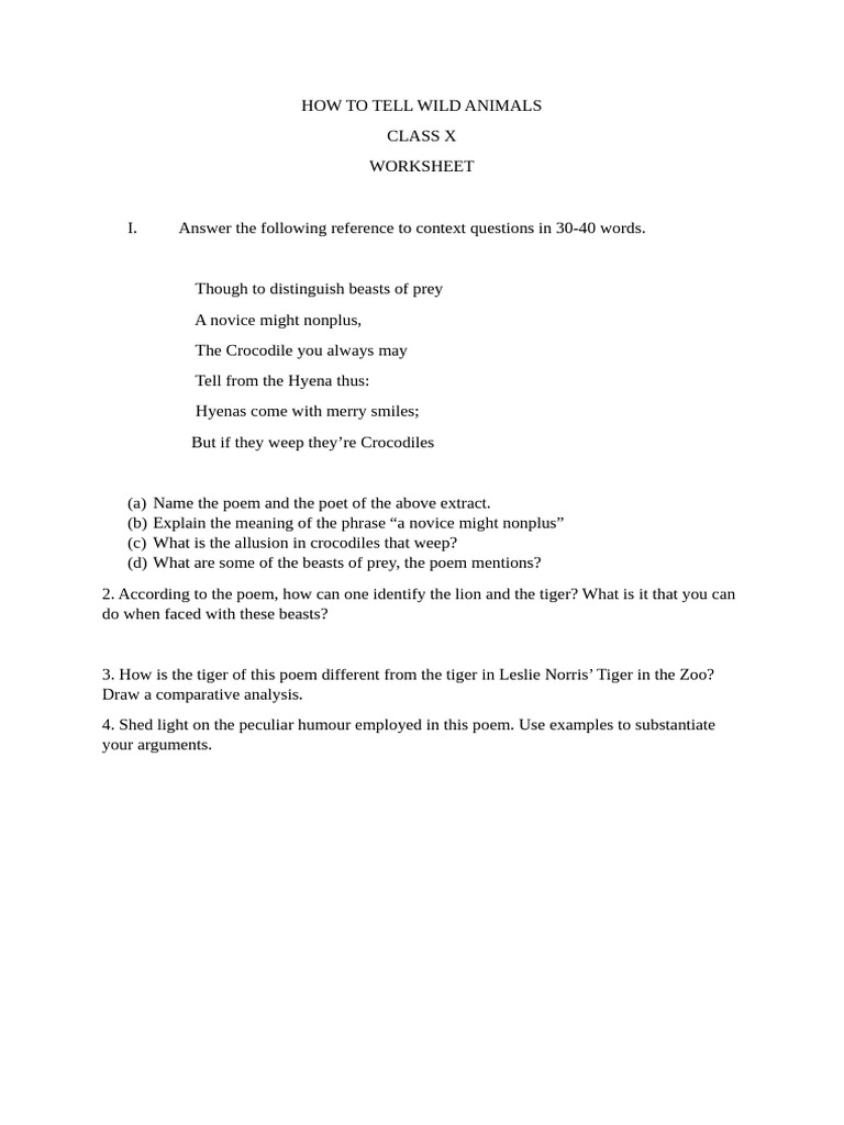 How To Tell Wild Animals WS | PDF