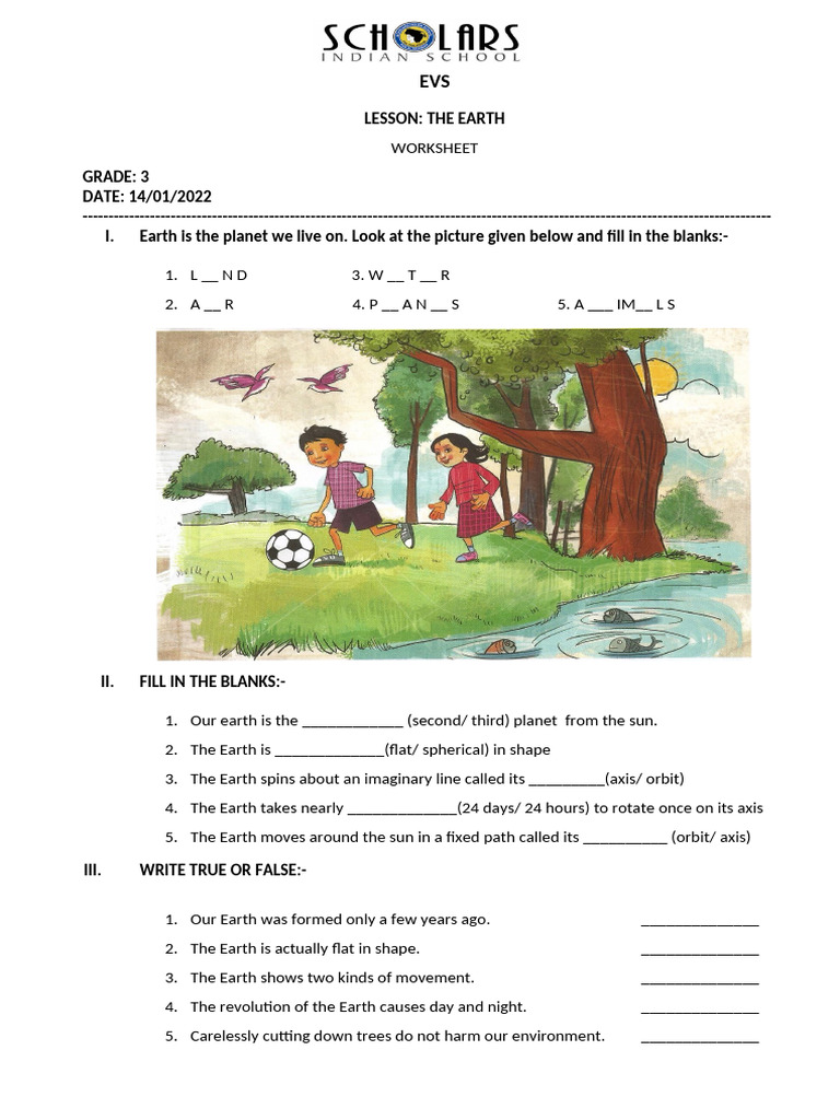 Grade 3 The Earth Worksheet 2022 | PDF | Earth | Rotation