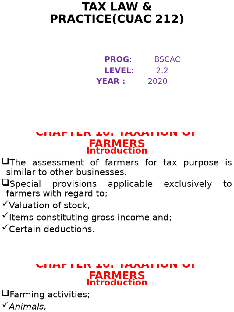 Taxation of Farmers Lecture Summary 2020 | PDF | Cattle | Taxes