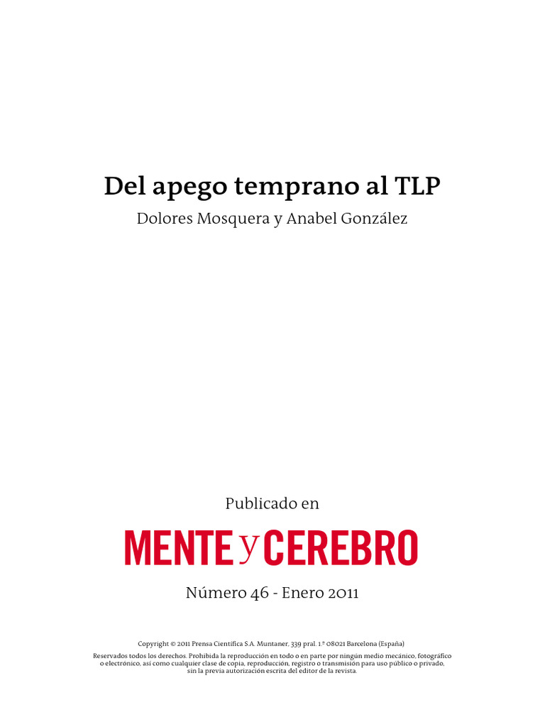 Del Apego Temprano Al TLP Dolores Mosquera y Anabel González | PDF | Teoría de apego | Trastorno ...