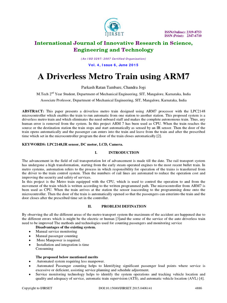 A Driverless Metro Train Using ARM | PDF | Electric Motor | Electronics