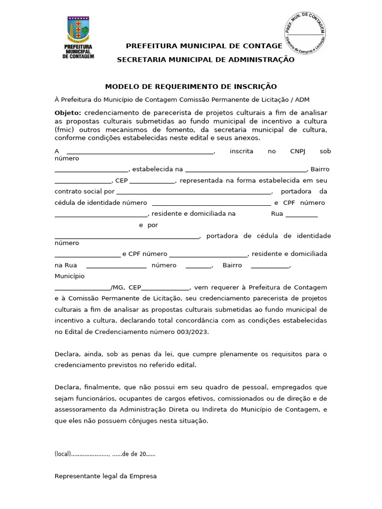 Modelo de Requerimento de Inscrição | PDF