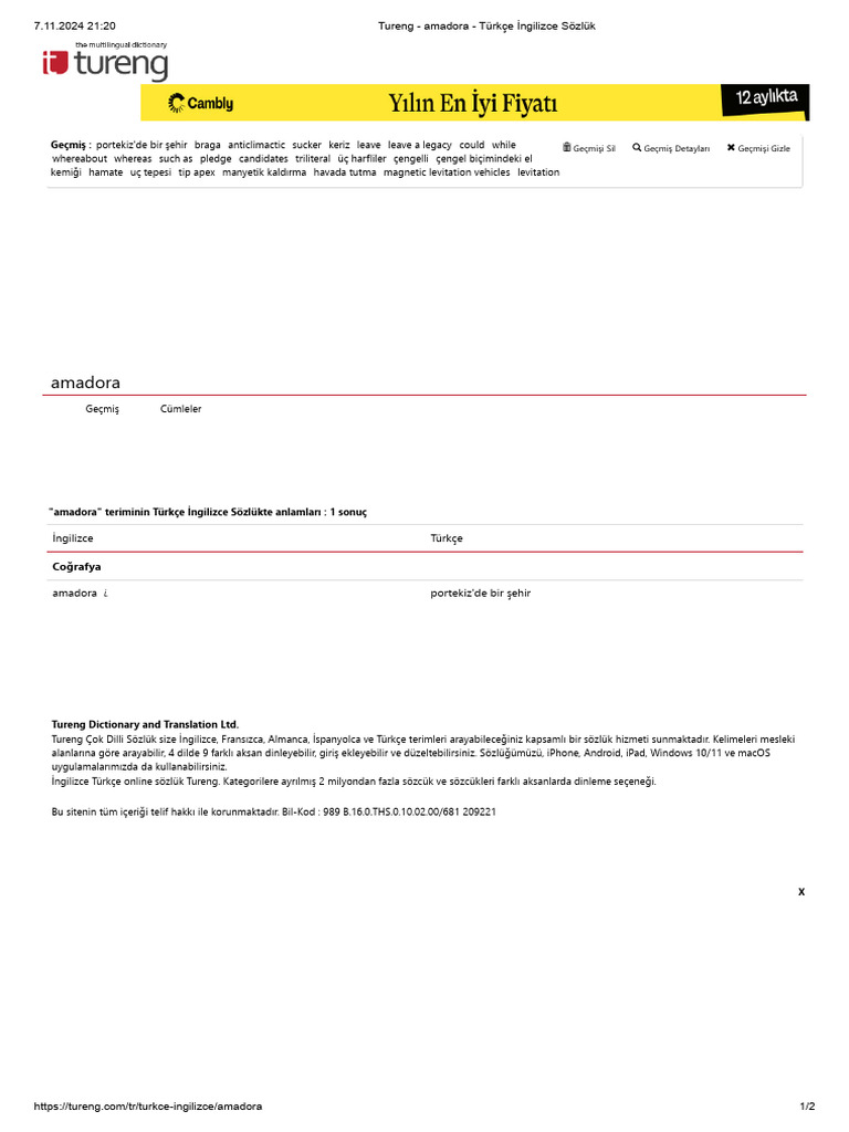 Tureng - Amadora - Türkçe İngilizce Sözlük | PDF