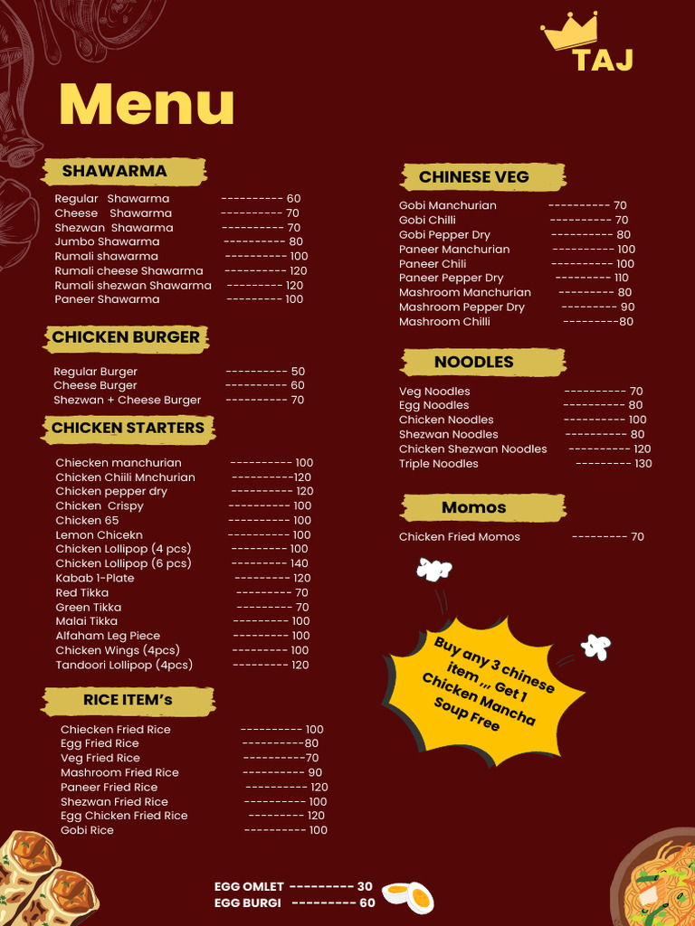 Maroon & Beige Modern Restaurant Menu Menu Portrait (2 Page) | PDF ...
