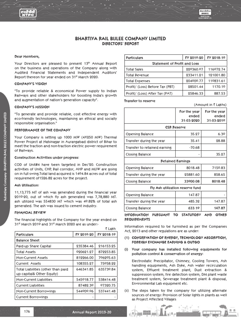 BRBCL Ar 2019-20 | PDF | Audit | Electricity Generation