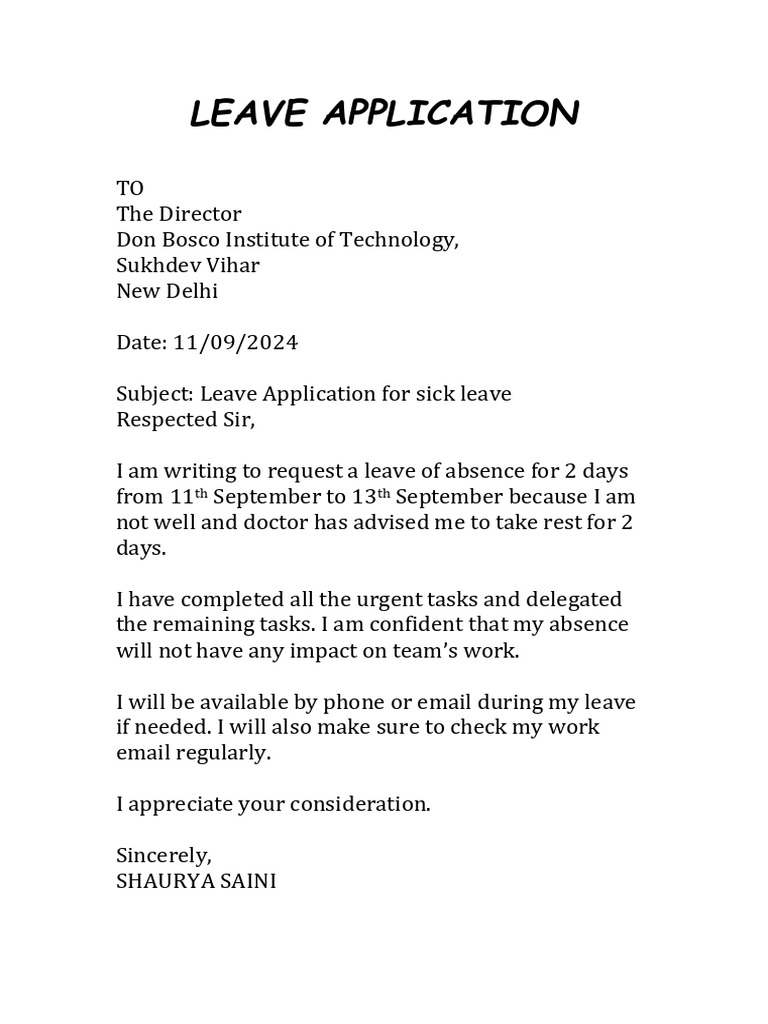 Leave Application | PDF
