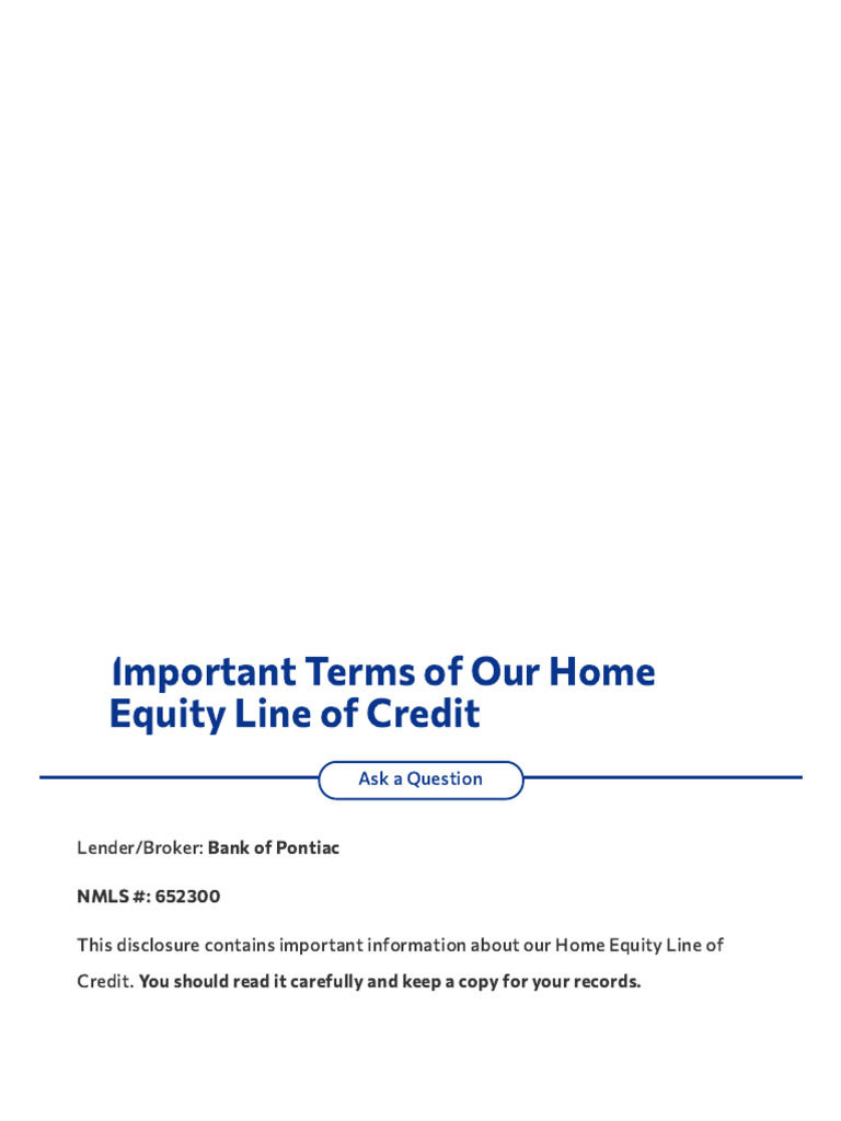 Bank of Pontiac HELOC Terms Guide | PDF | Credit Card | Annual ...