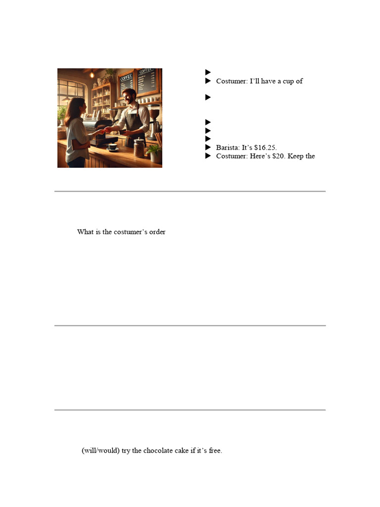 Coffee Shop Interaction Exercises | PDF | Foods | Desserts