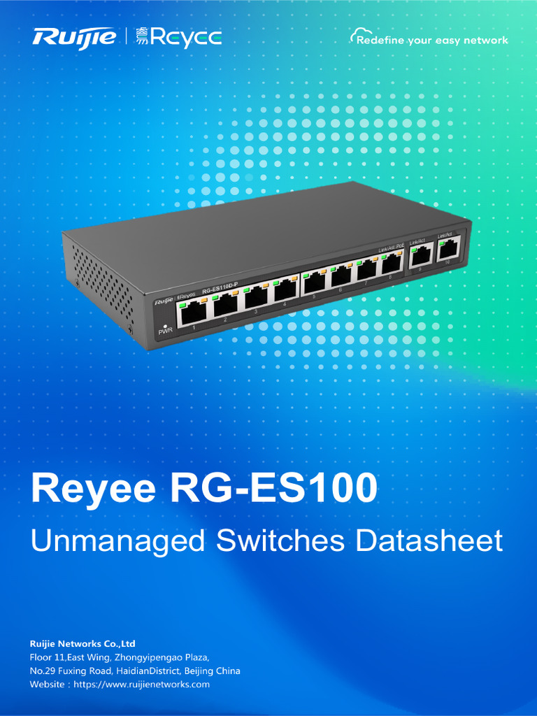 Ruijie Reyee RG-ES100 Unmanaged Switches Datasheet | PDF | Network Switch | Power Supply