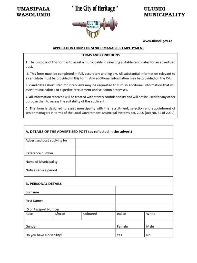 Employment Form For Senior Managers | PDF | Recruitment | Justice