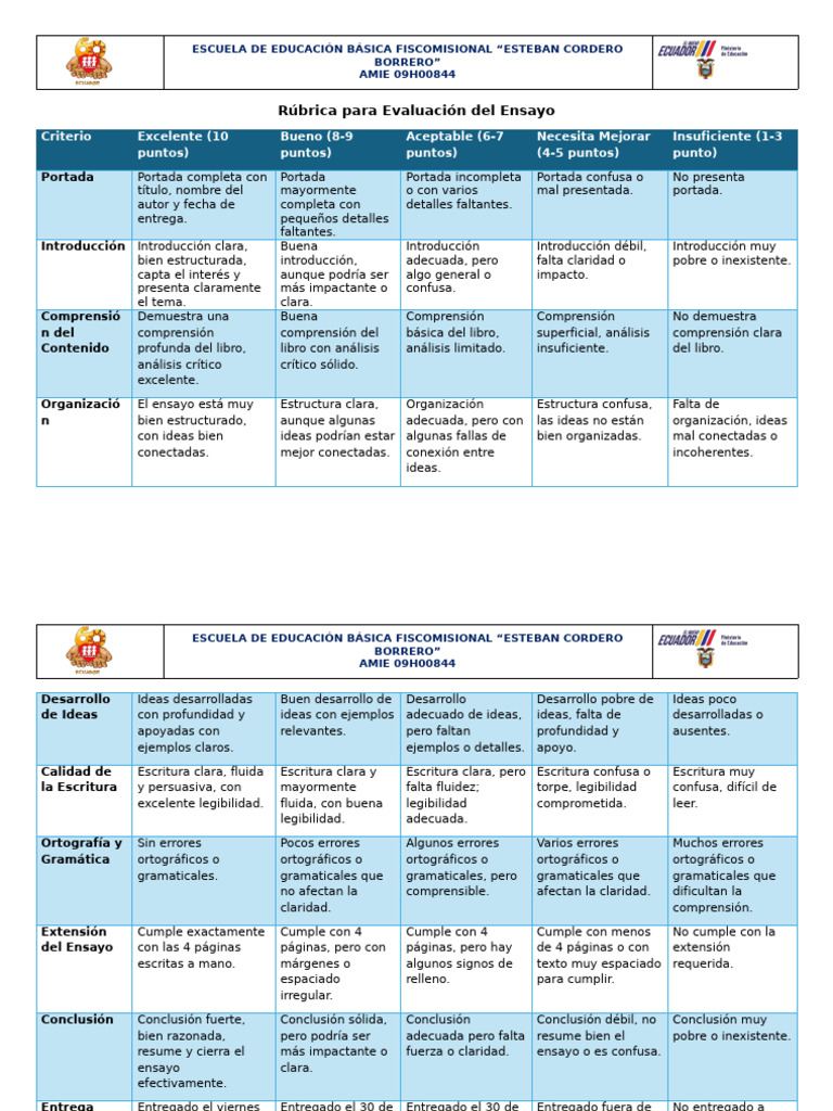 Rubrica para Evaluar Ensayo | PDF | Ensayos | Comunicación humana