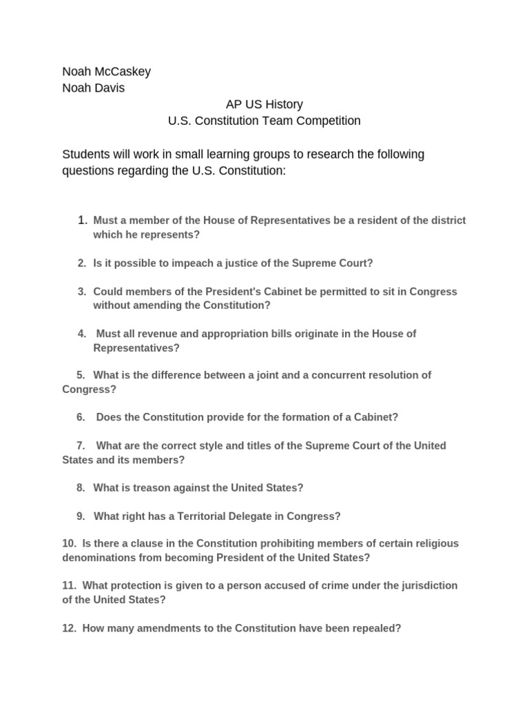 APUSH Constitution Quiz | PDF