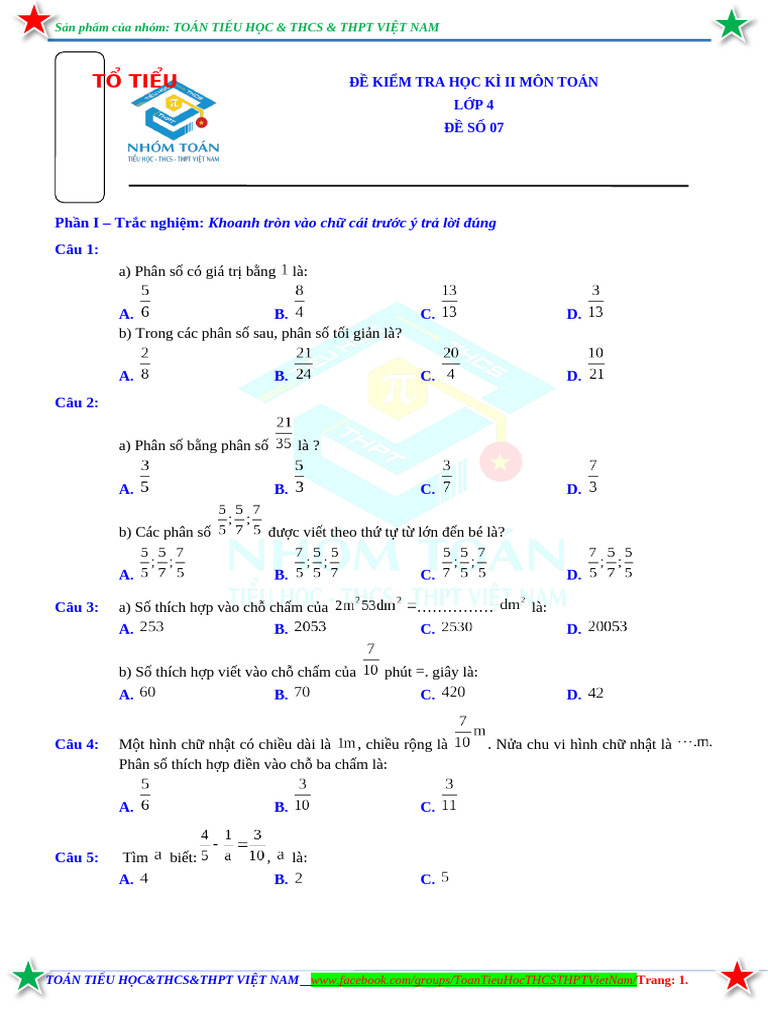 NV18 de 07 08 CK2 Toan 4 | PDF