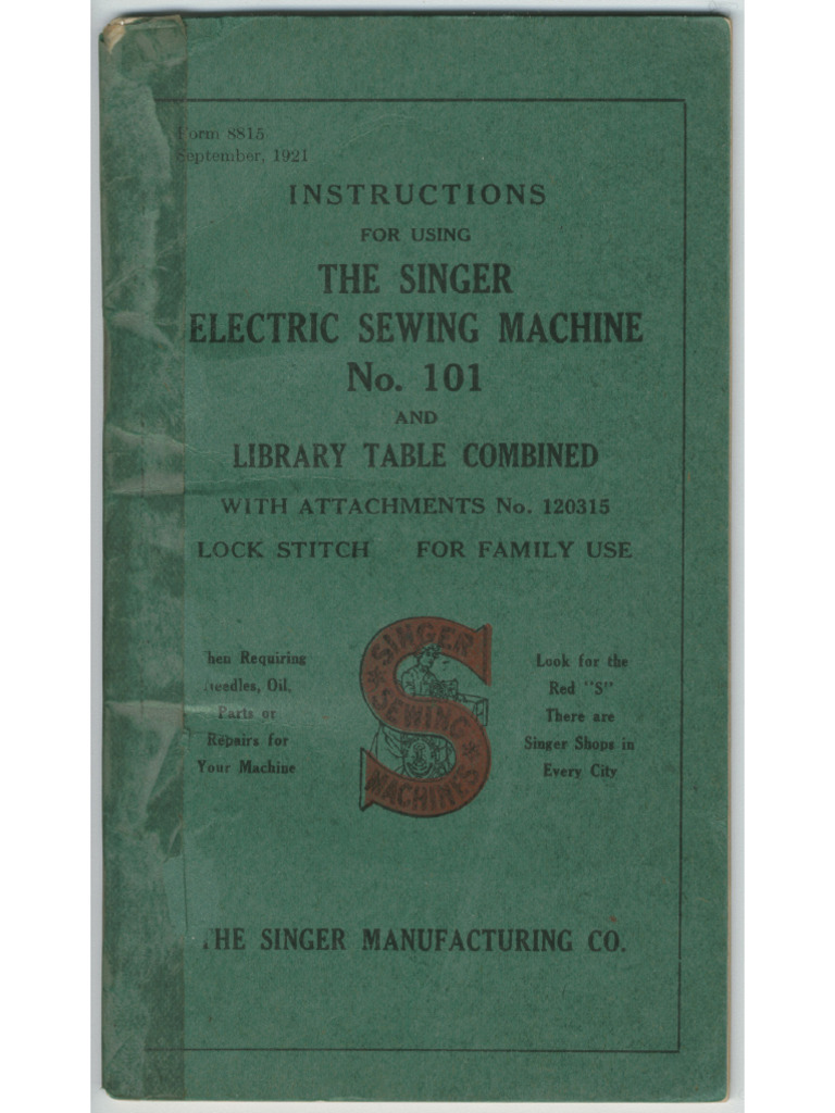 Singer 101 Manual September 1921 | PDF