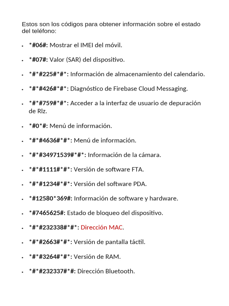 Codigos para Celulares Android | PDF | Android (sistema operativo ...