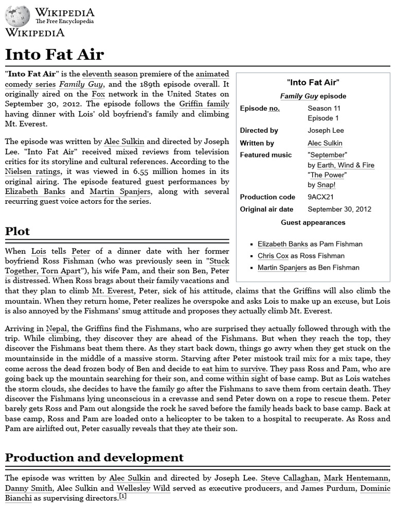 Family Guy: Into Fat Air Overview | PDF | Television Series ...