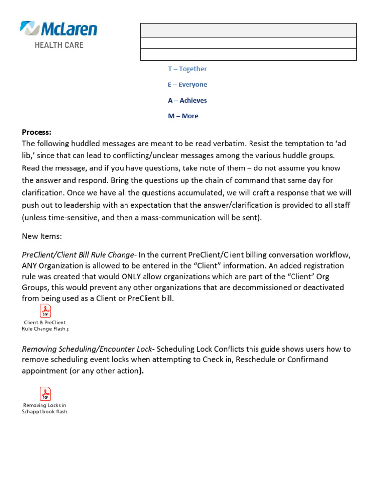 Patient Access Huddle Message-7.1.2024 | PDF