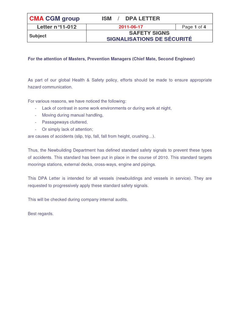 DPA Letter 11-012 Safety Signs | PDF