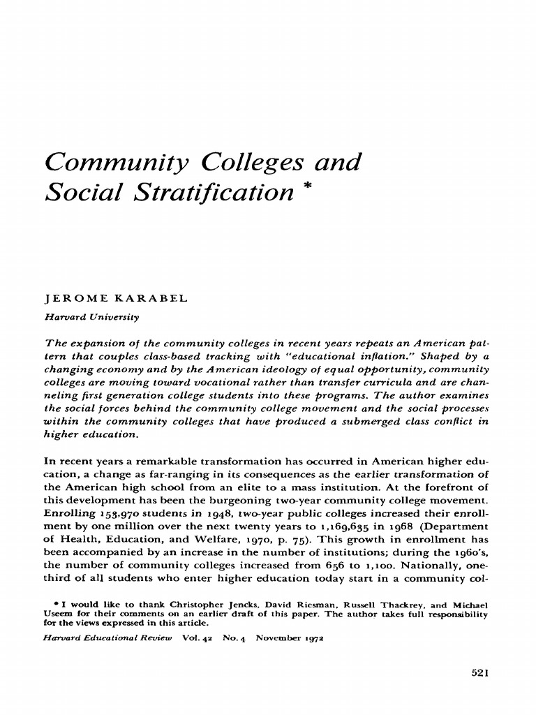 Community Colleges and Social Stratification | PDF | Social Mobility ...