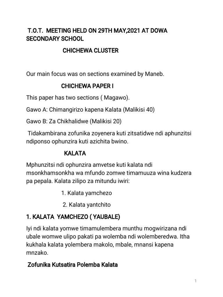 Chichewa Kalata Writing Guidelines | PDF
